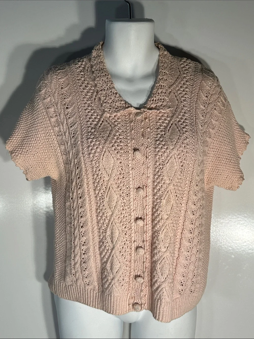 Evan Picone | Sweaters | Evan Picone Szl Vintage Hand Knit Pink Crochet ...